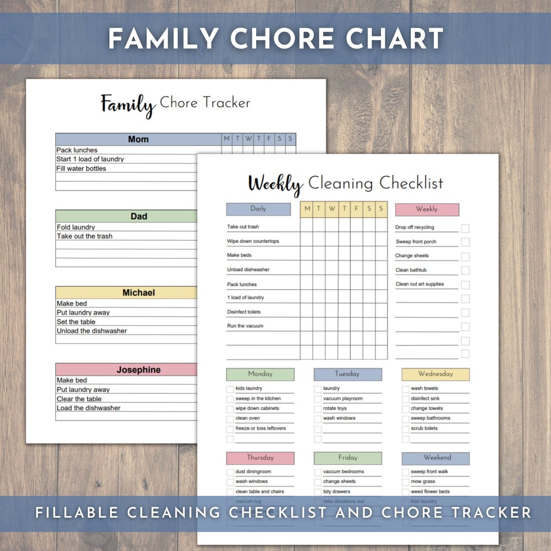 Editable Family Chore Chart, Cleaning Checklist, Cleaning Schedule ...