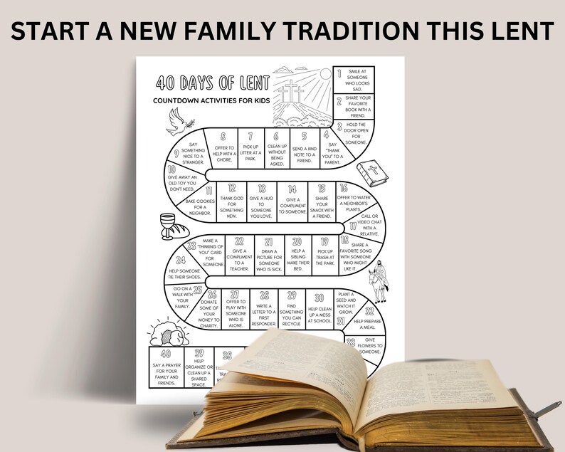 40 Days of Lent Calendar for Kids, Family Lent Countdown, Catholic ...