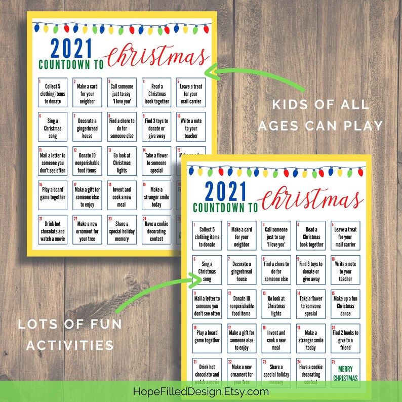 Christmas Countdown Calendar Family Activity Christmas | Etsy
