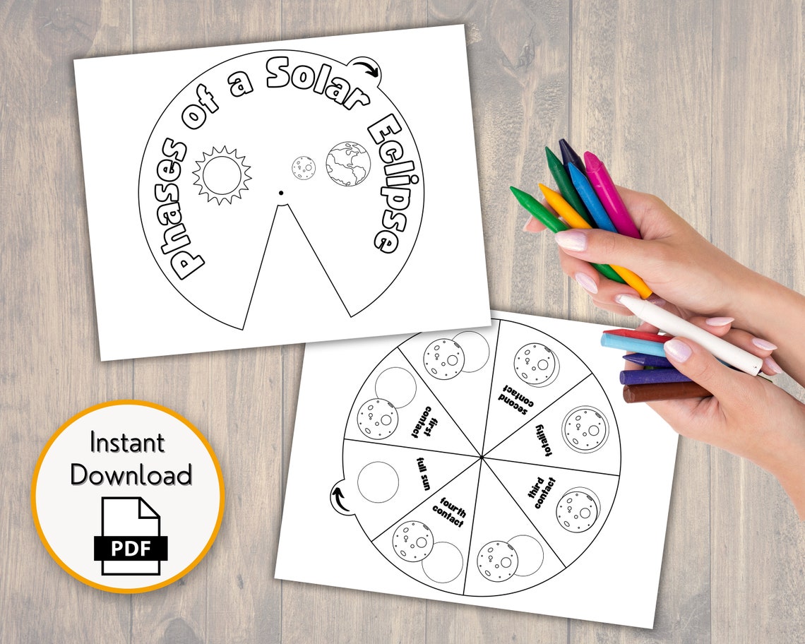 Solar Eclipse Coloring Spinner Wheel, Solar Eclipse 2024 Activity ...