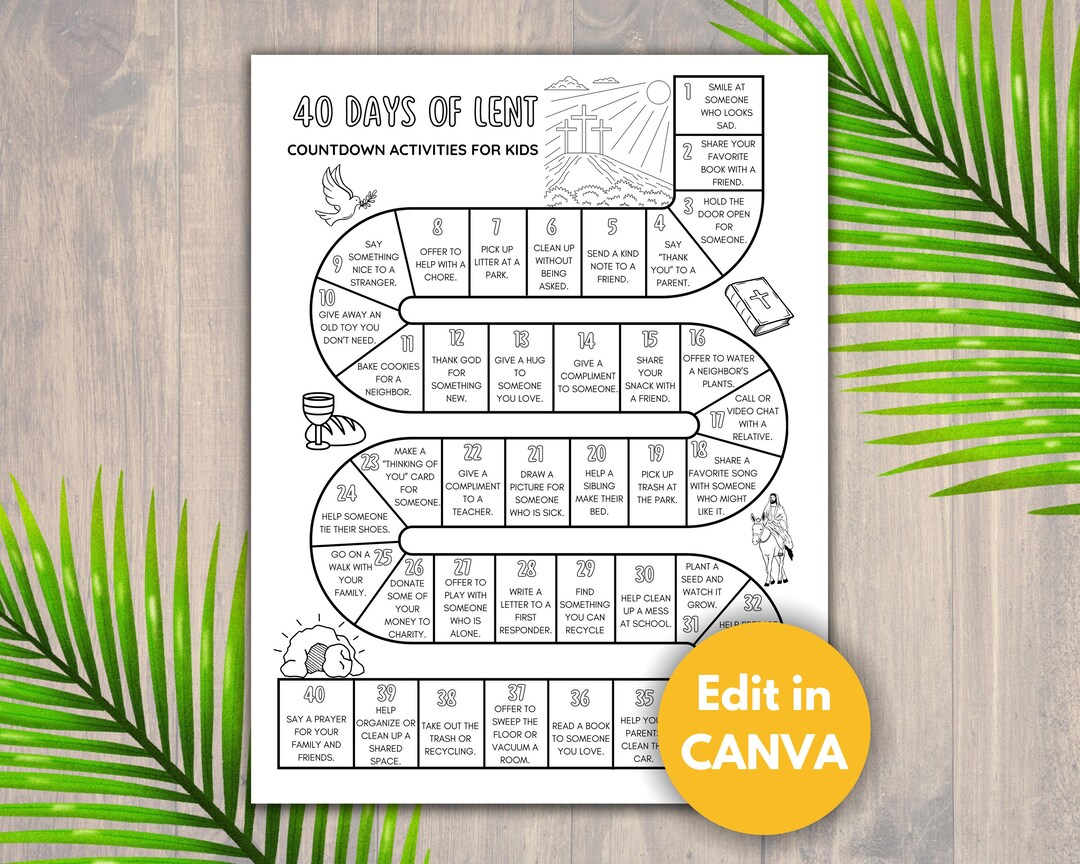 Editable 40 Days of Lent Calendar for Kids, Family Lent Countdown ...