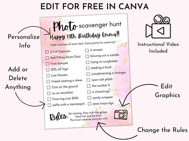 Editable Photo Scavenger Hunt for Teens, Mall Scavenger Hunt, Scavenger ...