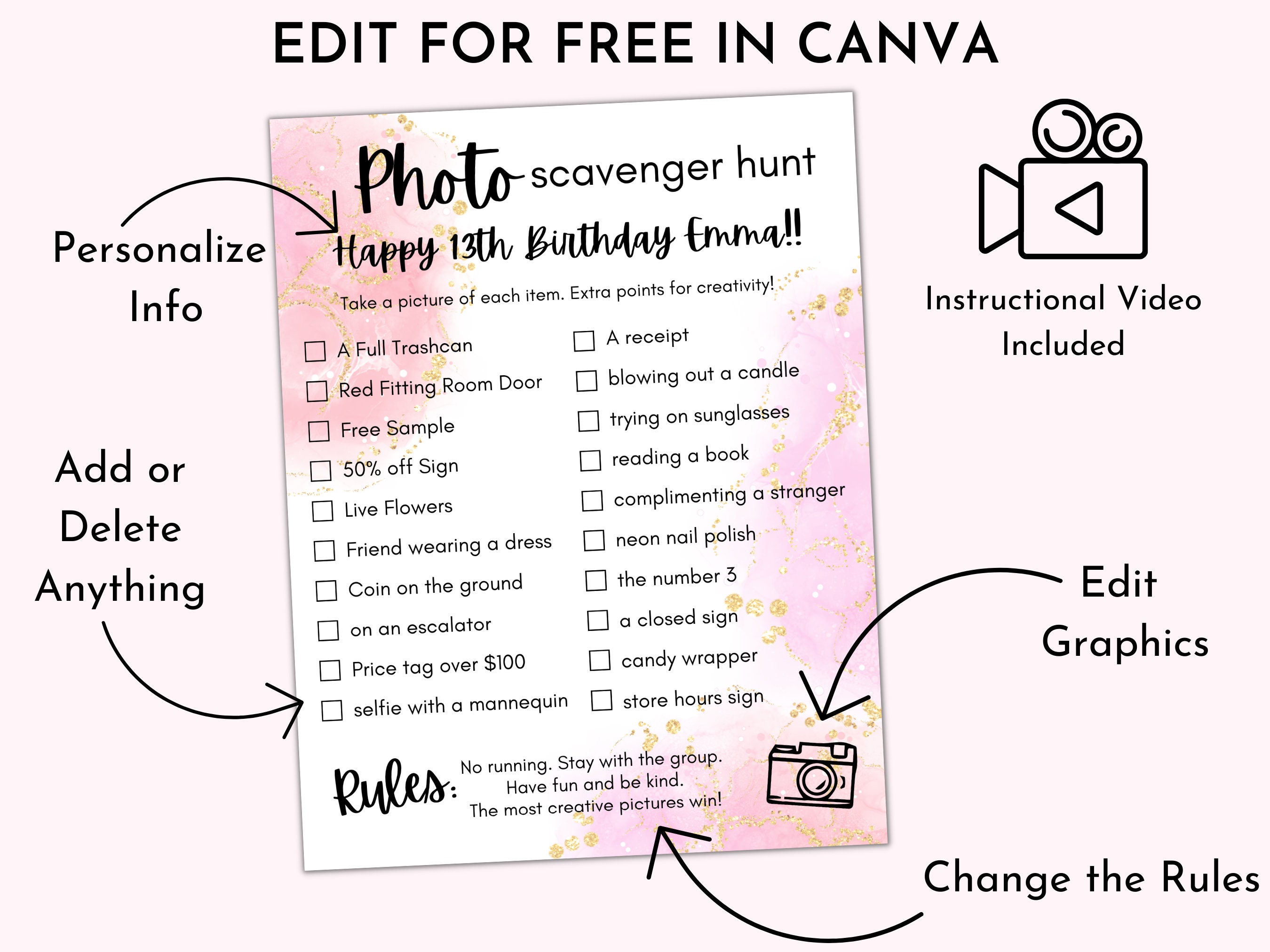 Editable Photo Scavenger Hunt for Teens, Mall Scavenger Hunt, Scavenger ...