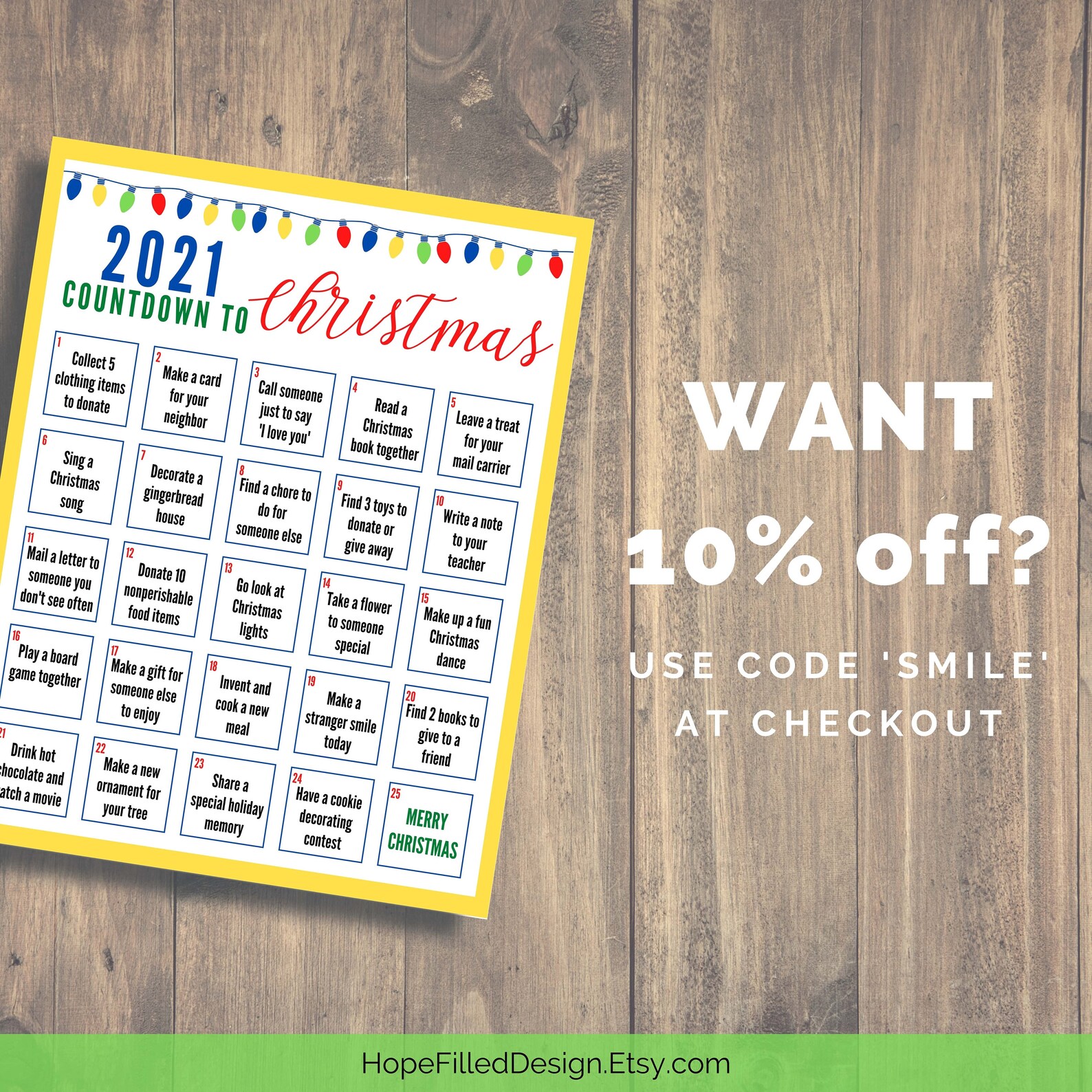 Christmas Countdown Calendar Family Activity Christmas | Etsy