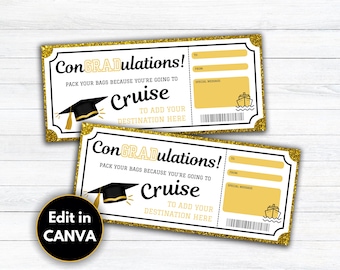 Editable Graduation Vacation Ticket, Vacation Surprise, Graduation Trip ...