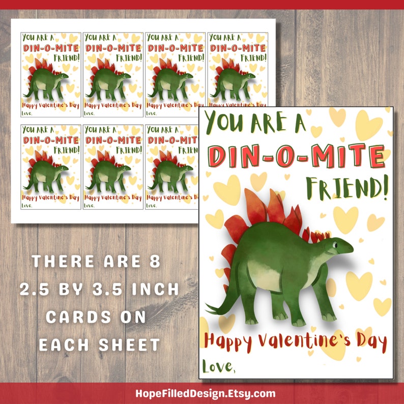 Dinosaur Valentine Day Card Printable Classroom Valentines - Etsy