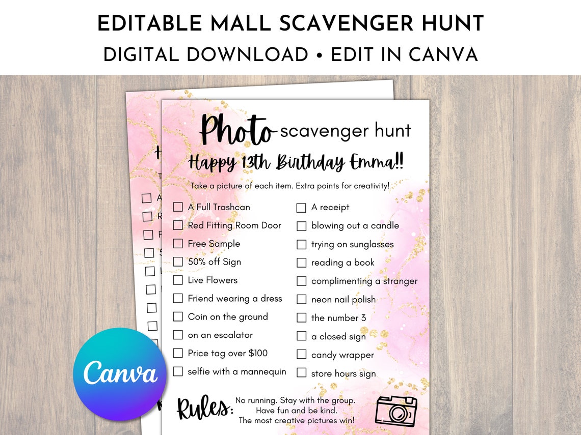 Editable Photo Scavenger Hunt for Teens, Mall Scavenger Hunt, Scavenger ...