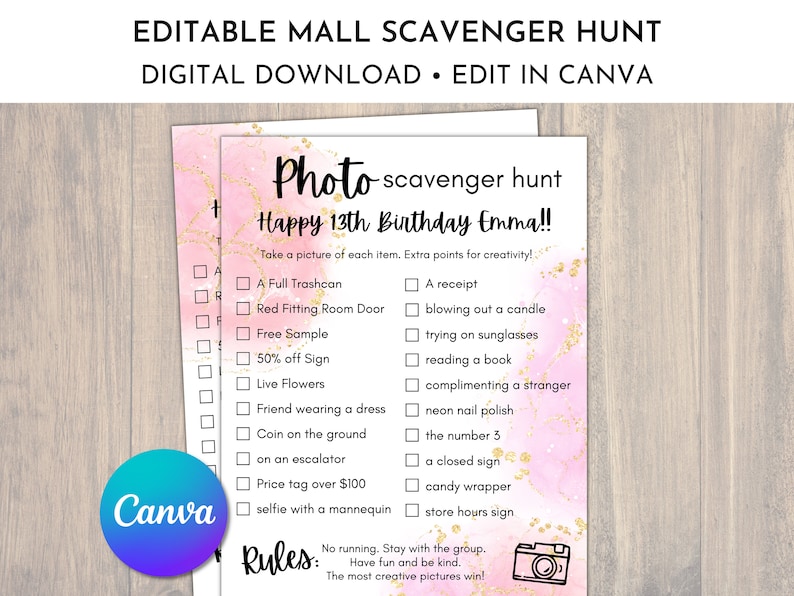 Editable Photo Scavenger Hunt for Teens, Mall Scavenger Hunt, Scavenger ...