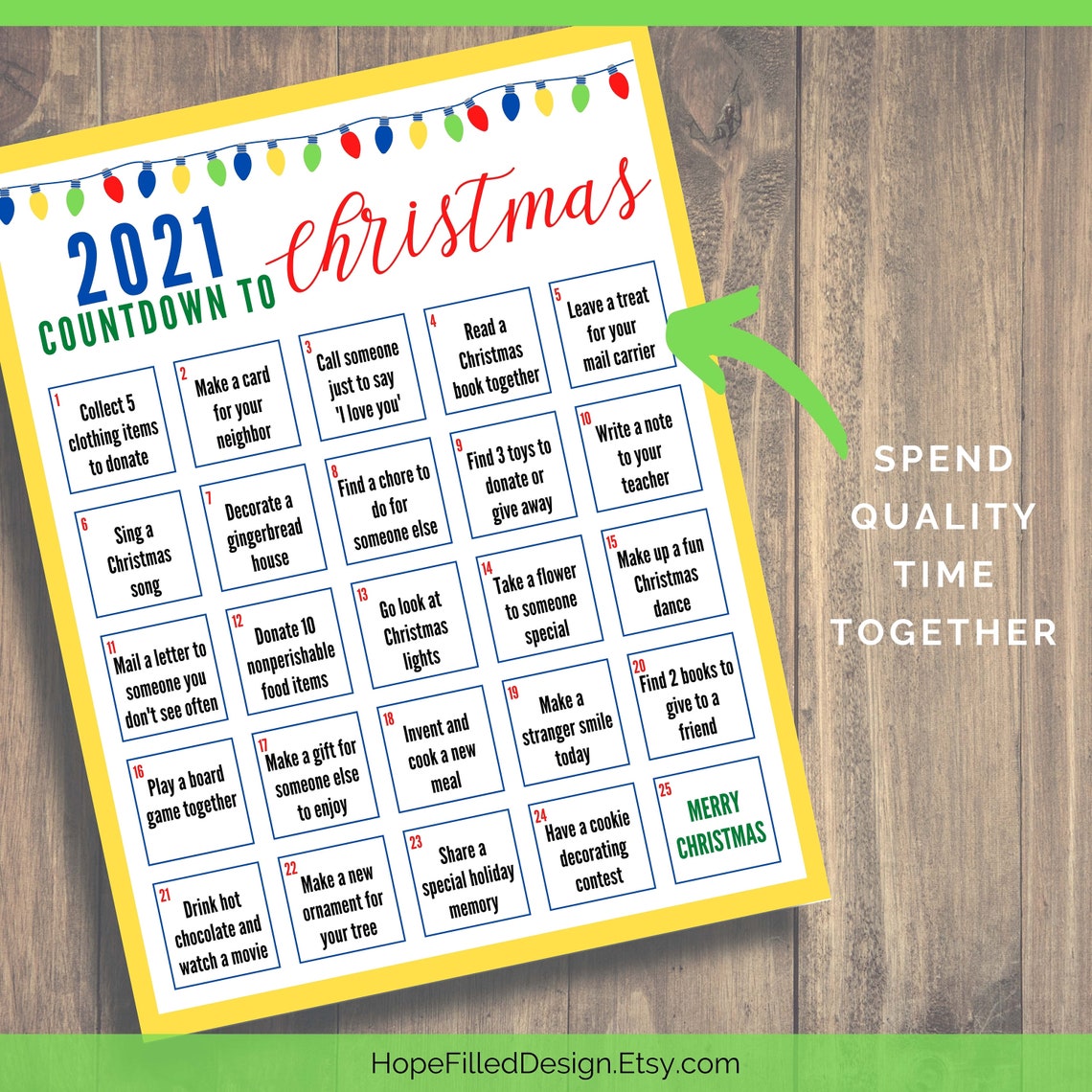 Christmas Countdown Calendar Family Activity Christmas | Etsy