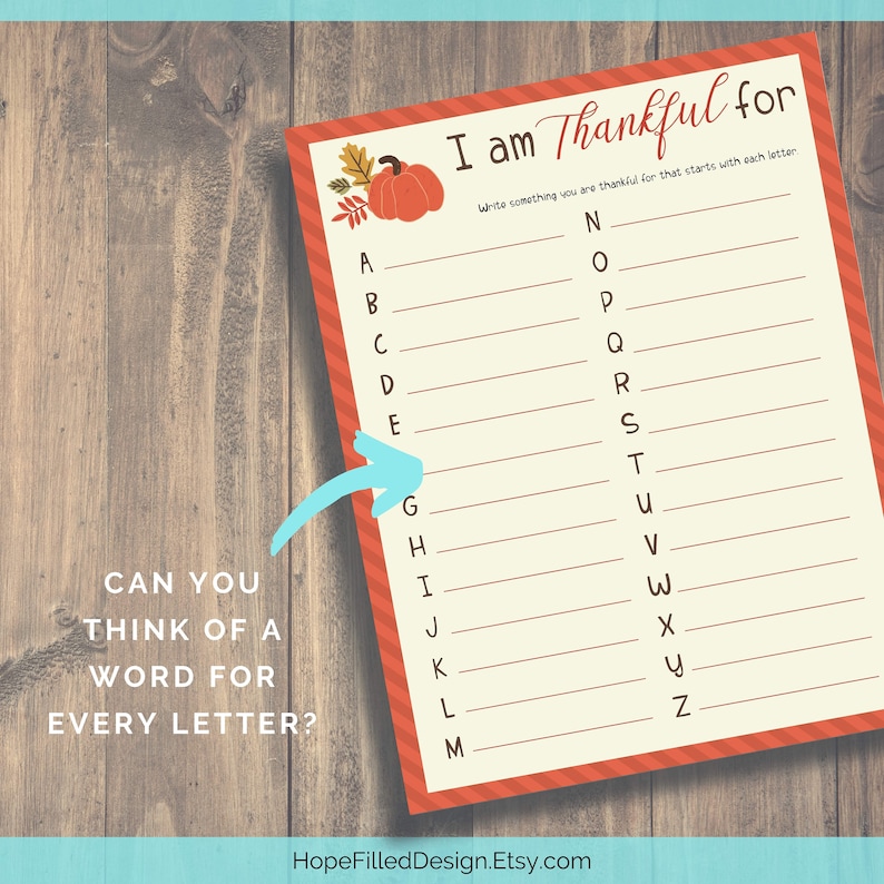 Thanksgiving Thankful Game Printable Thankful for ABC Game - Etsy