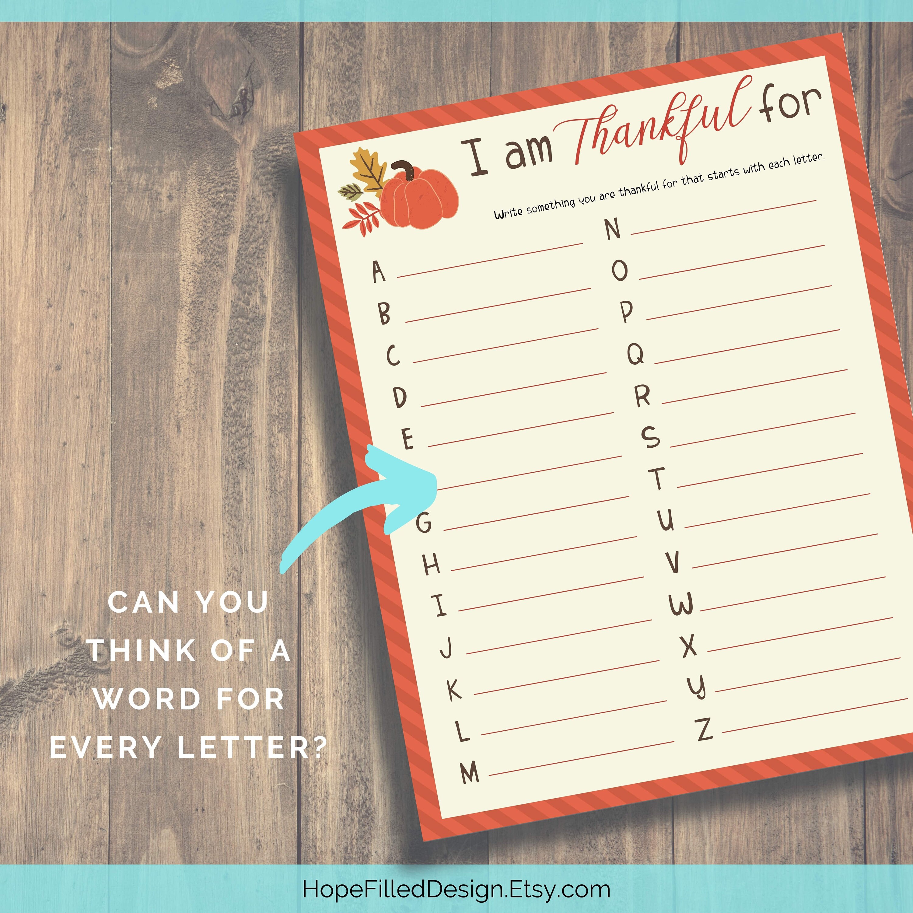 Thanksgiving Thankful Game Printable, Thankful for ABC Game, Kids ...