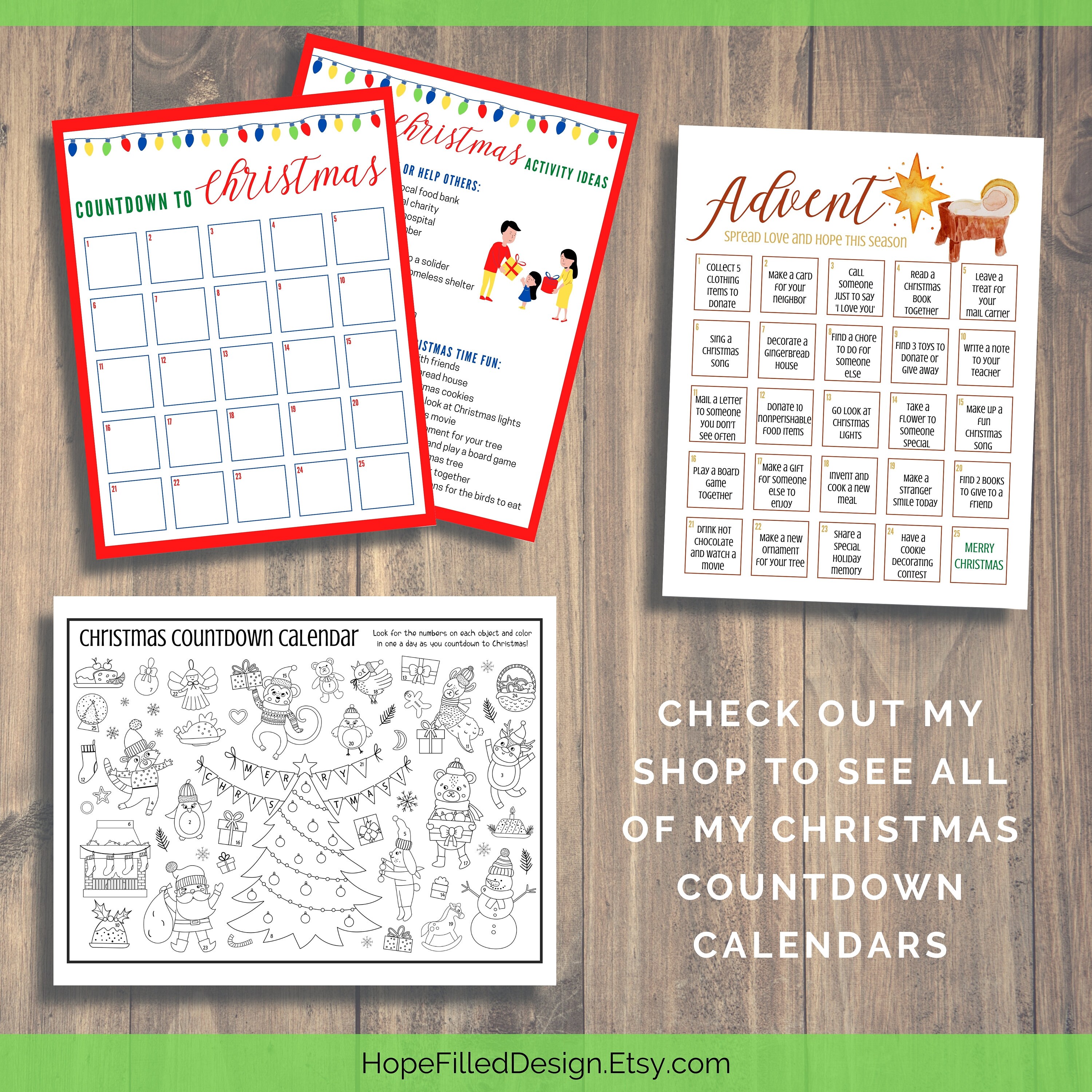 Christmas Countdown Calendar Family Activities Christmas | Etsy