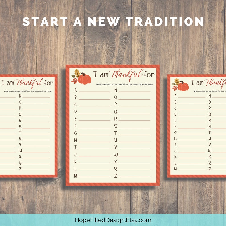 Thanksgiving Thankful Game Printable, Thankful for ABC Game, Kids ...