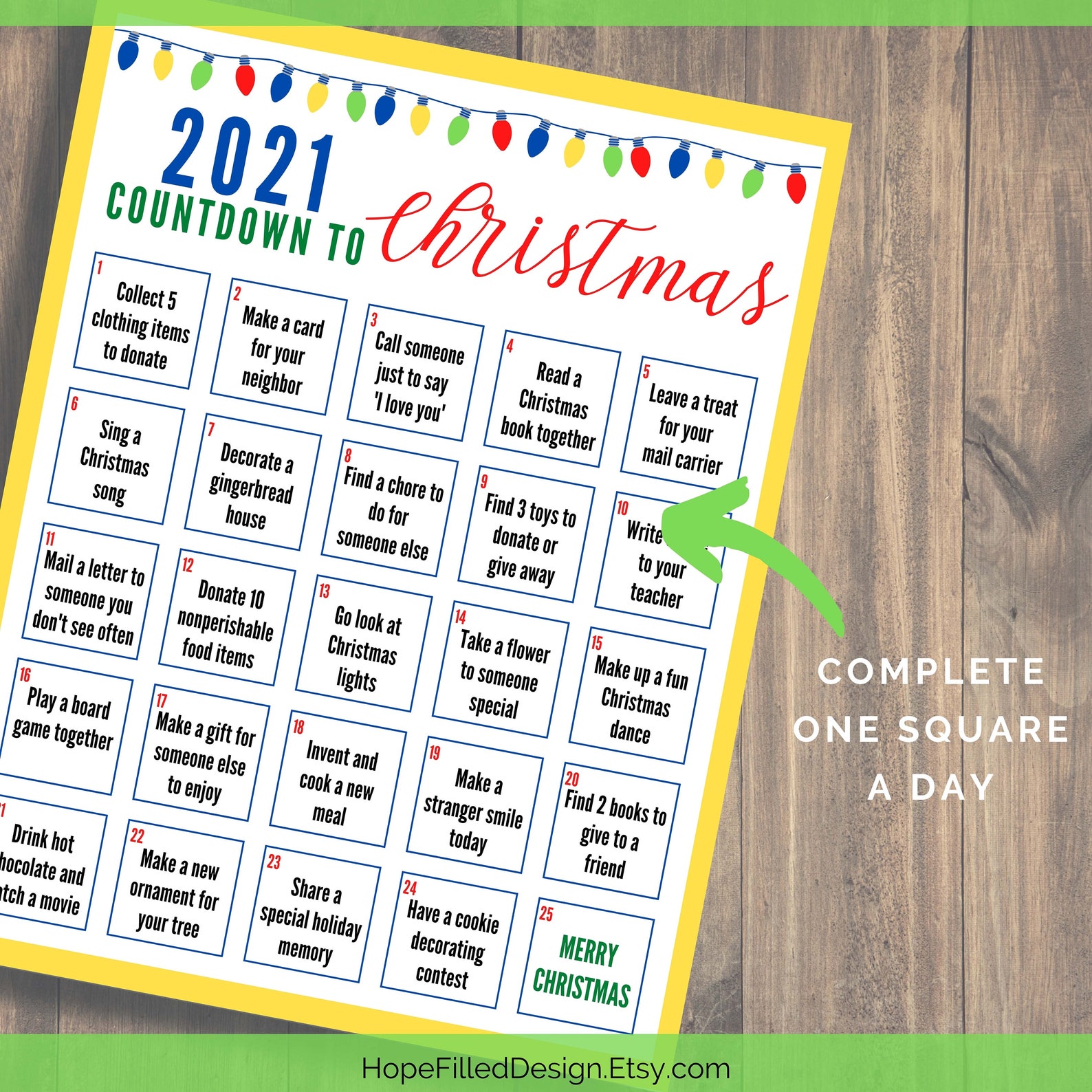 Christmas Countdown Calendar Family Activity Christmas | Etsy
