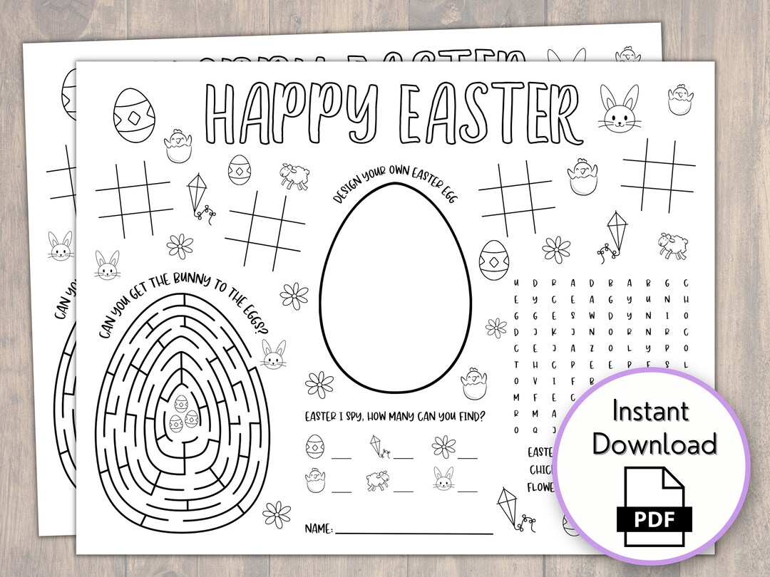 Printable Easter Placemats for Kids, Easter Coloring Sheet, Easter ...