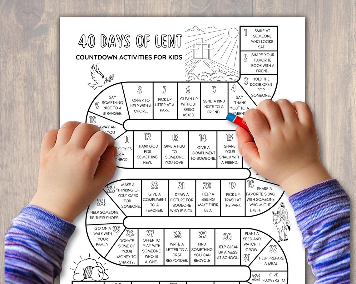 40 Days of Lent Calendar for Kids, Family Lent Countdown, Catholic ...