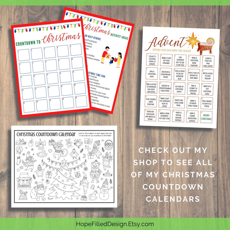 Christmas Countdown Calendar Family Activity Christmas | Etsy