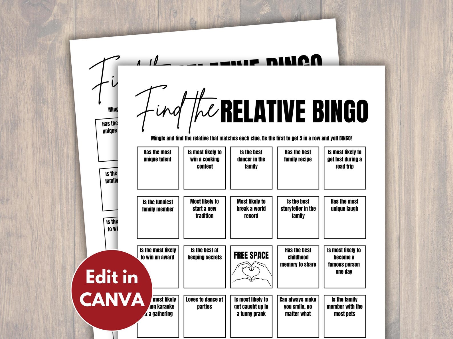 Family Reunion Printable Bingo Game, Family Reunion Bingo Editable ...