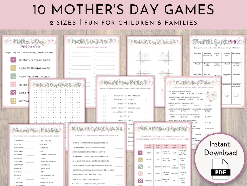 Printable Mother's Day Game Bundle, Mothers Day Brunch or Dinner ...
