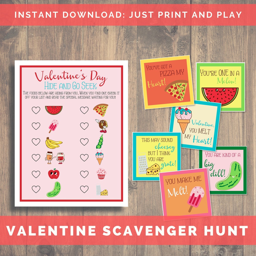 Kids Valentine's Day Scavenger Hunt, Kids Treasure Hunt, Valentines Day ...