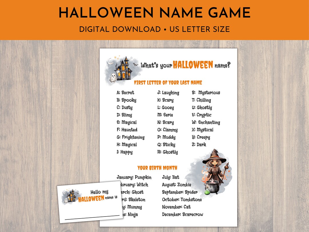What's Your Halloween Name Game Printable Halloween Party - Etsy