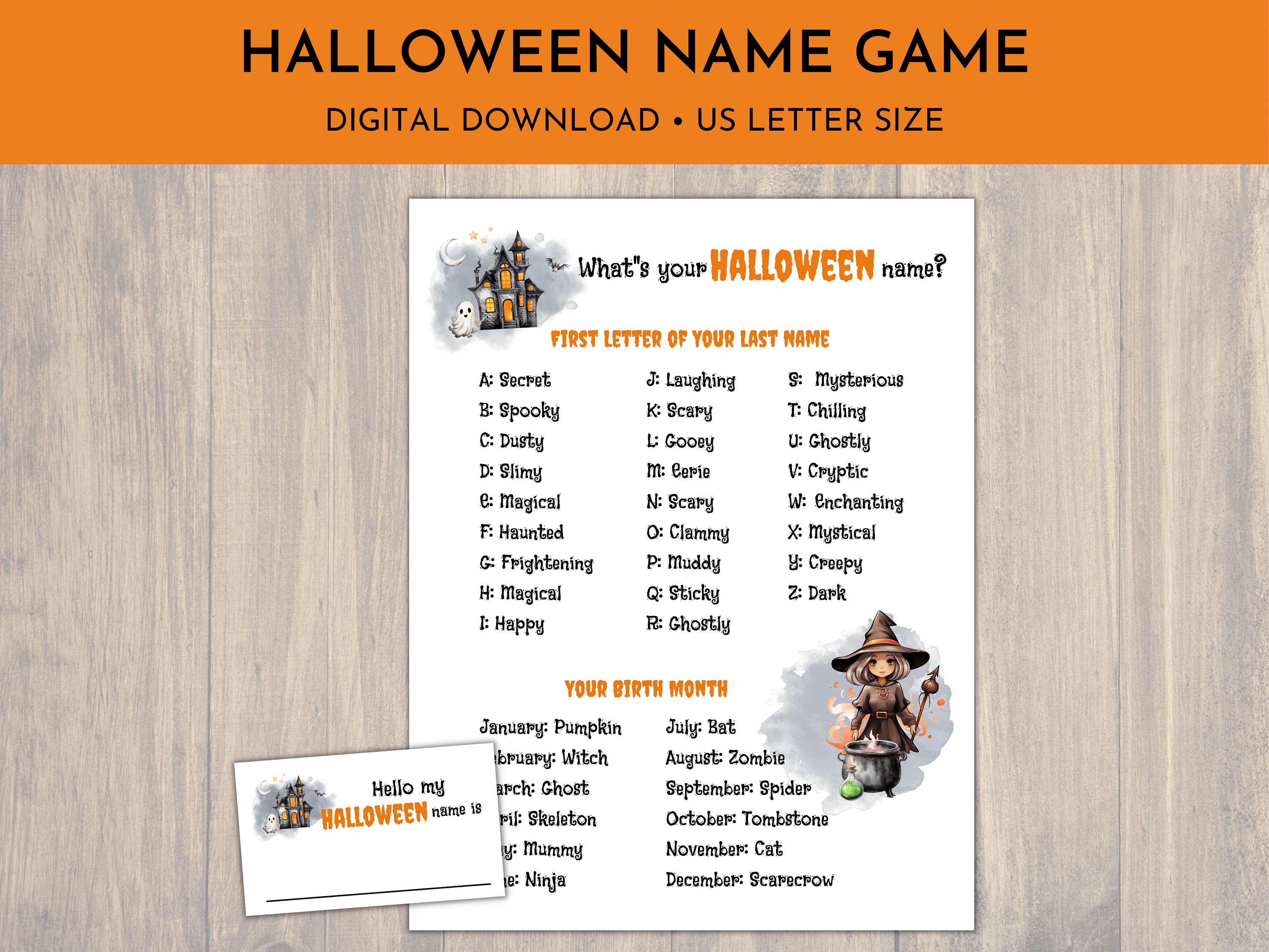 What's Your Halloween Name Game Printable Halloween Party - Etsy