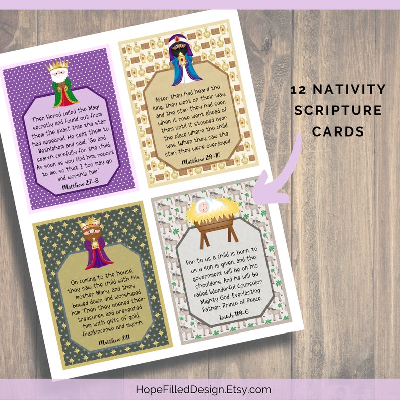 Advent Calendar Printable, 12 Nativity Scripture Cards, 12 Days of ...