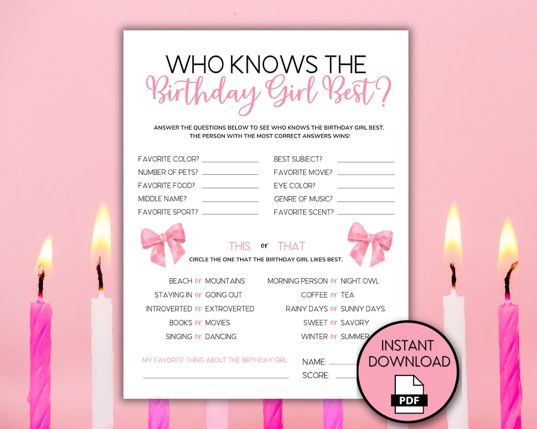 Who Knows the Birthday Girl Best Birthday Party Game, Slumber Party ...