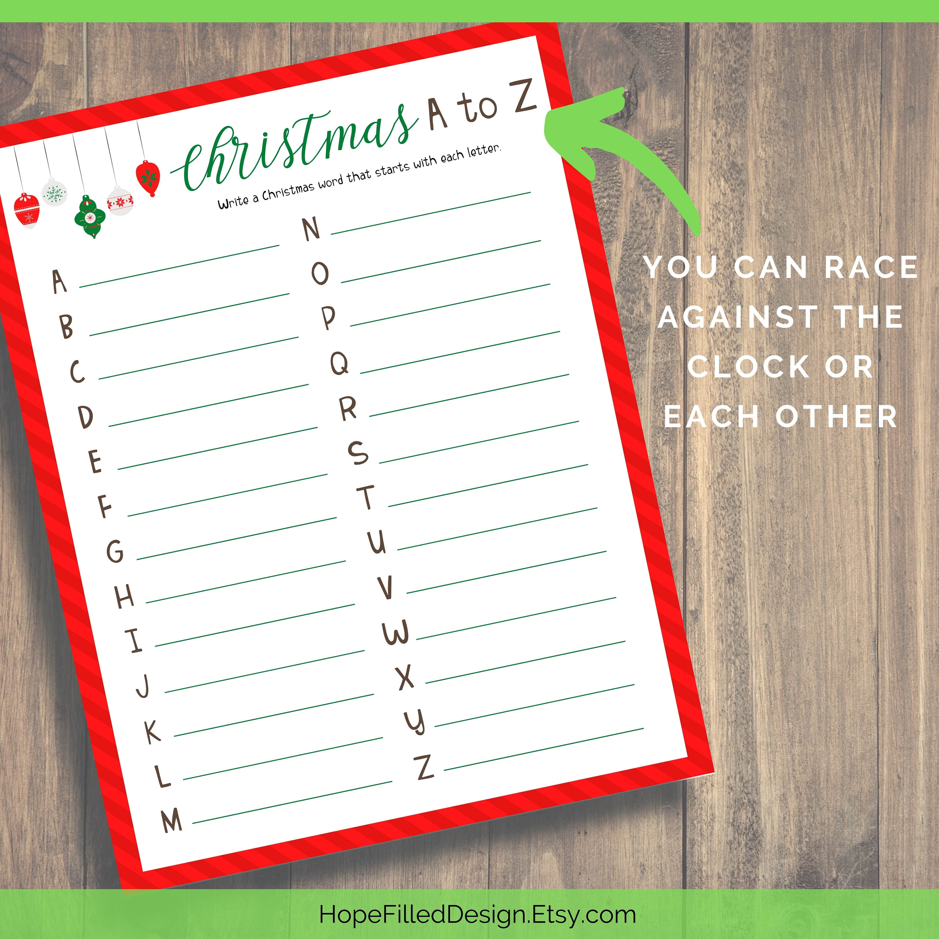 Christmas A to Z Game Printable, ABC Christmas Game, Kids Classroom ...