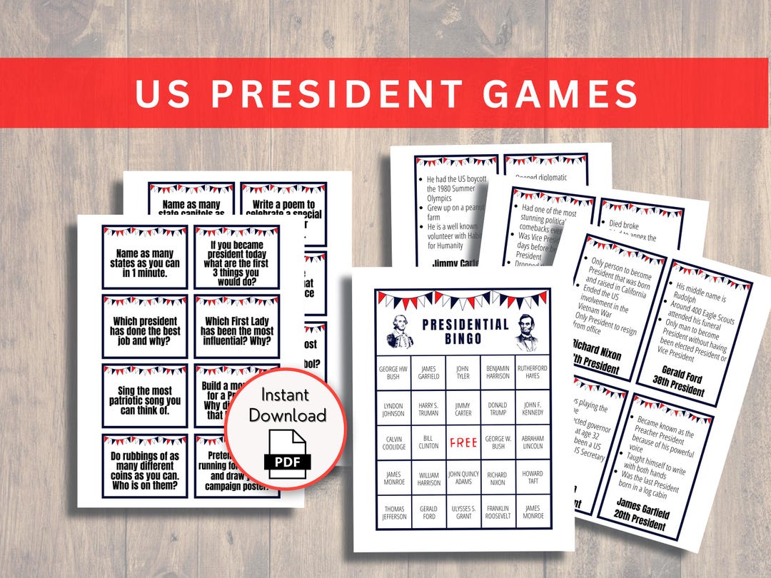 US Presidents Bingo, President Trivia Game, President Day Game, 4th of ...