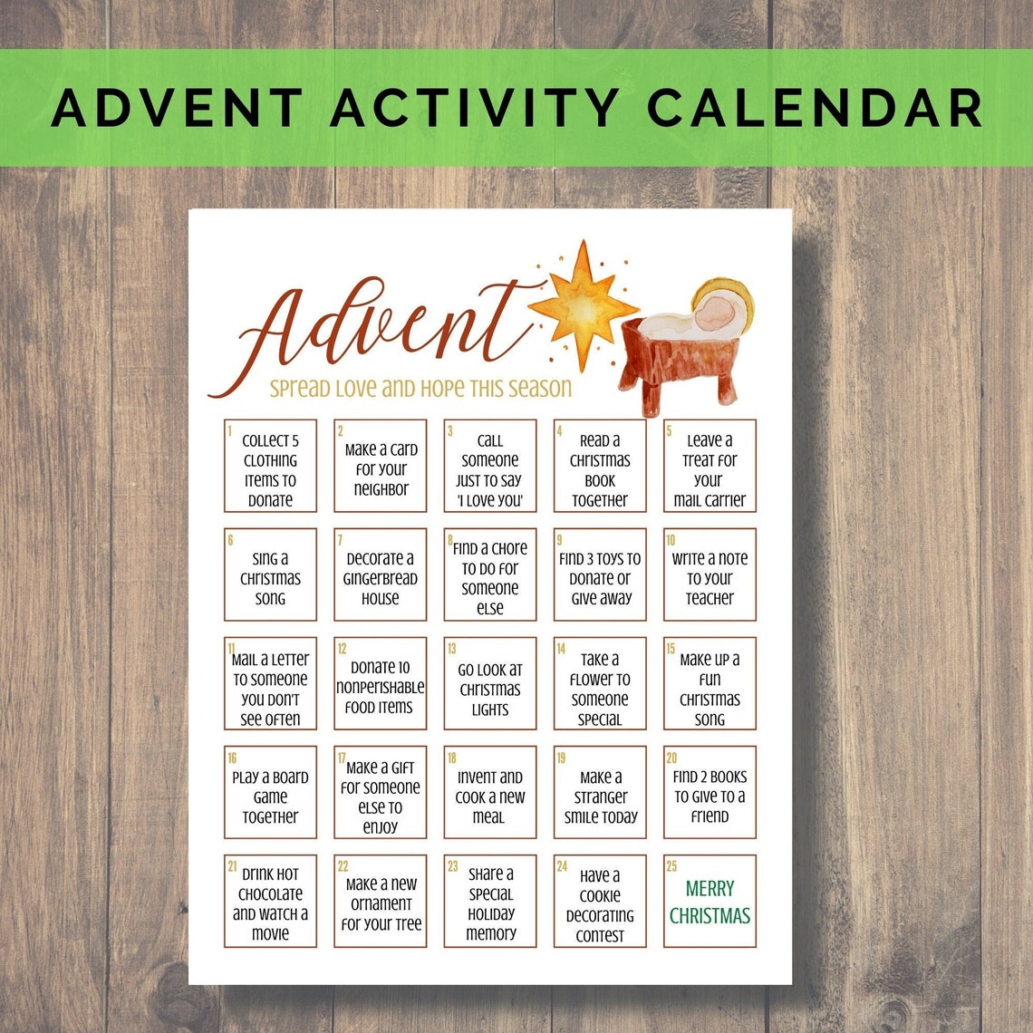 Advent Calendar Printable Christmas Countdown Family - Etsy