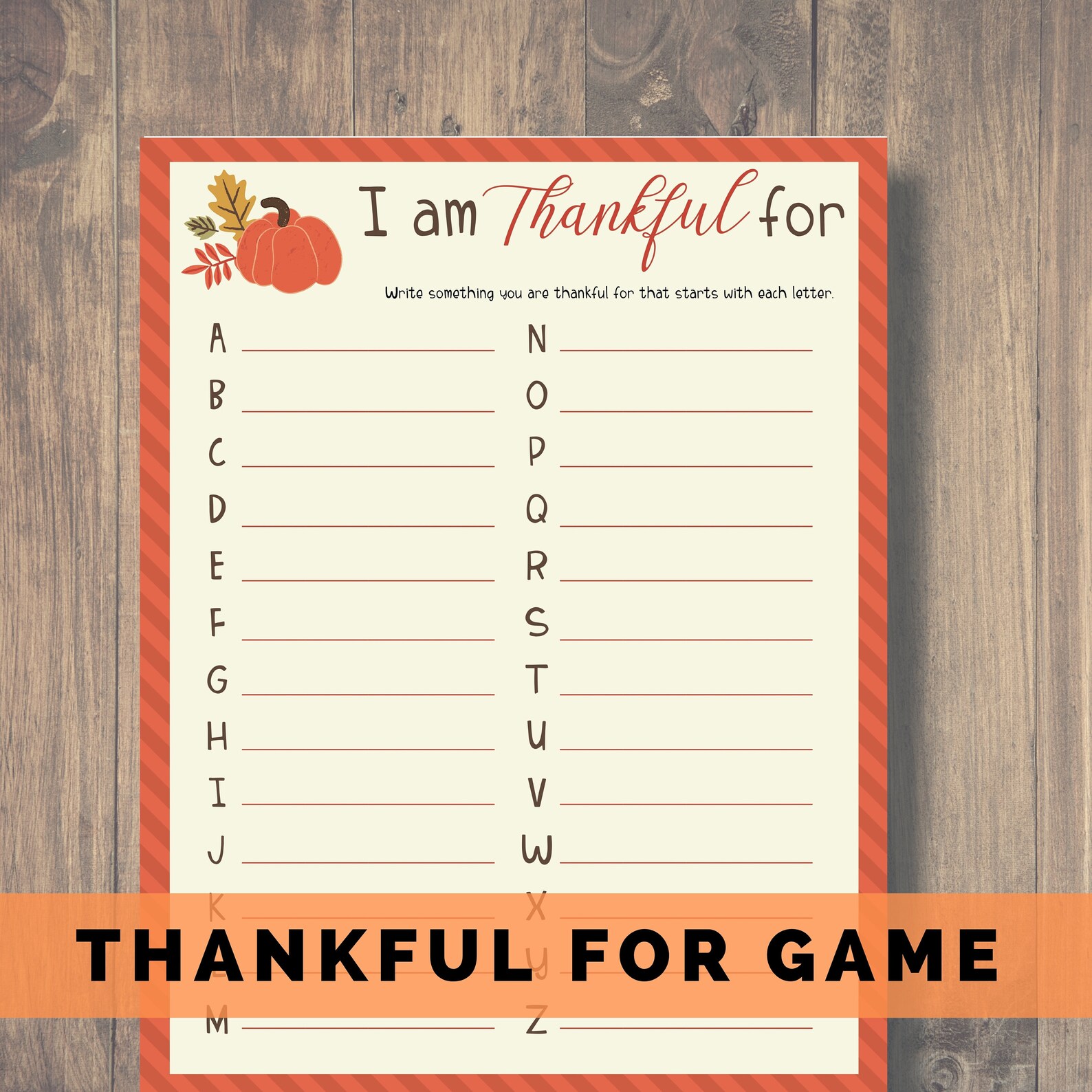 Thanksgiving Thankful Game Printable, Thankful for ABC Game, Kids ...