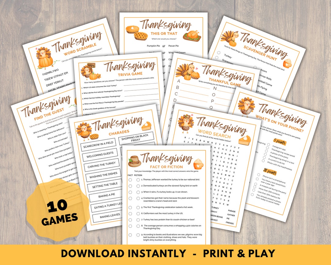 Printable Thanksgiving Game Bundle, Thanksgiving Games for Kids ...