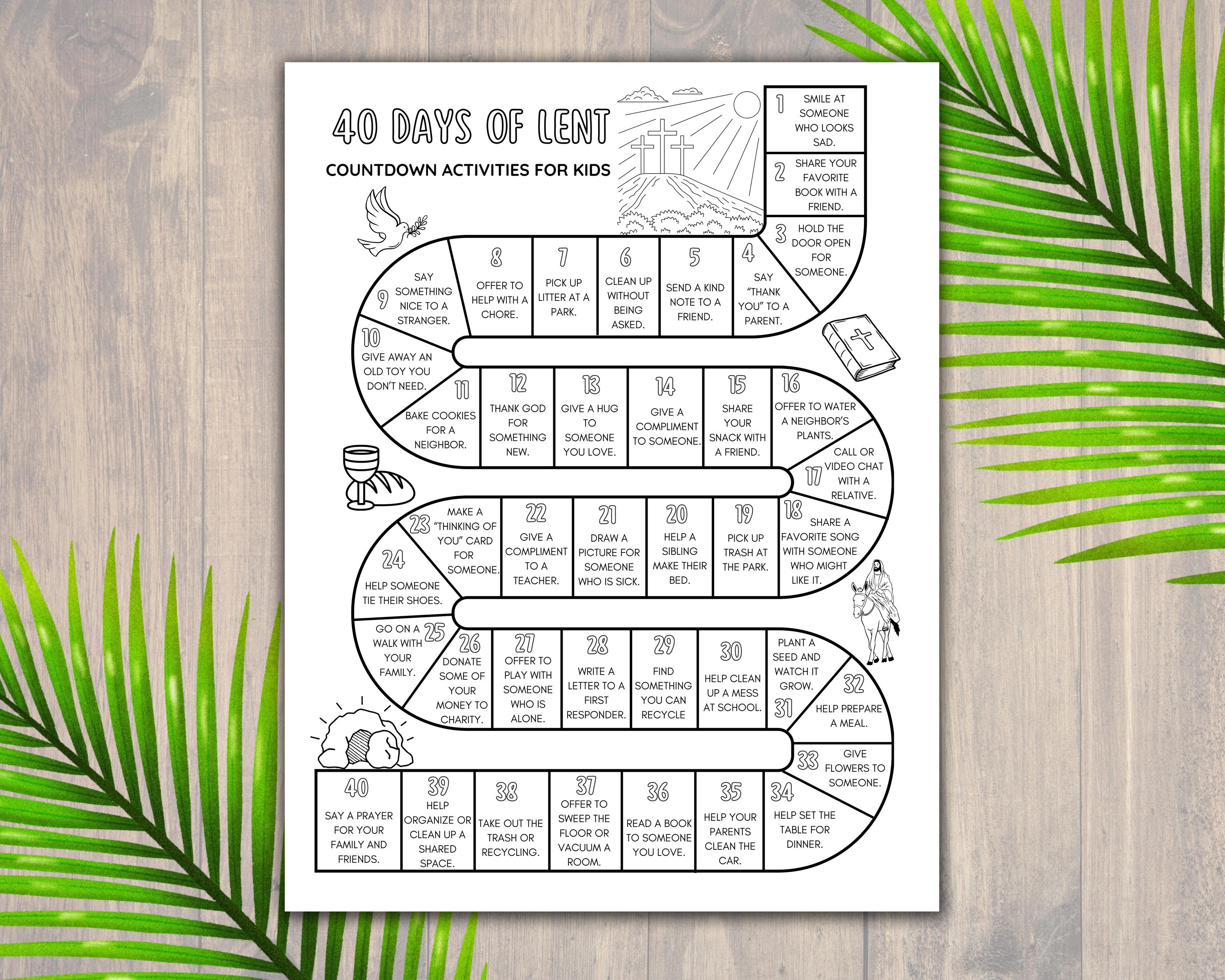 40 Days of Lent Calendar for Kids, Family Lent Countdown, Catholic ...