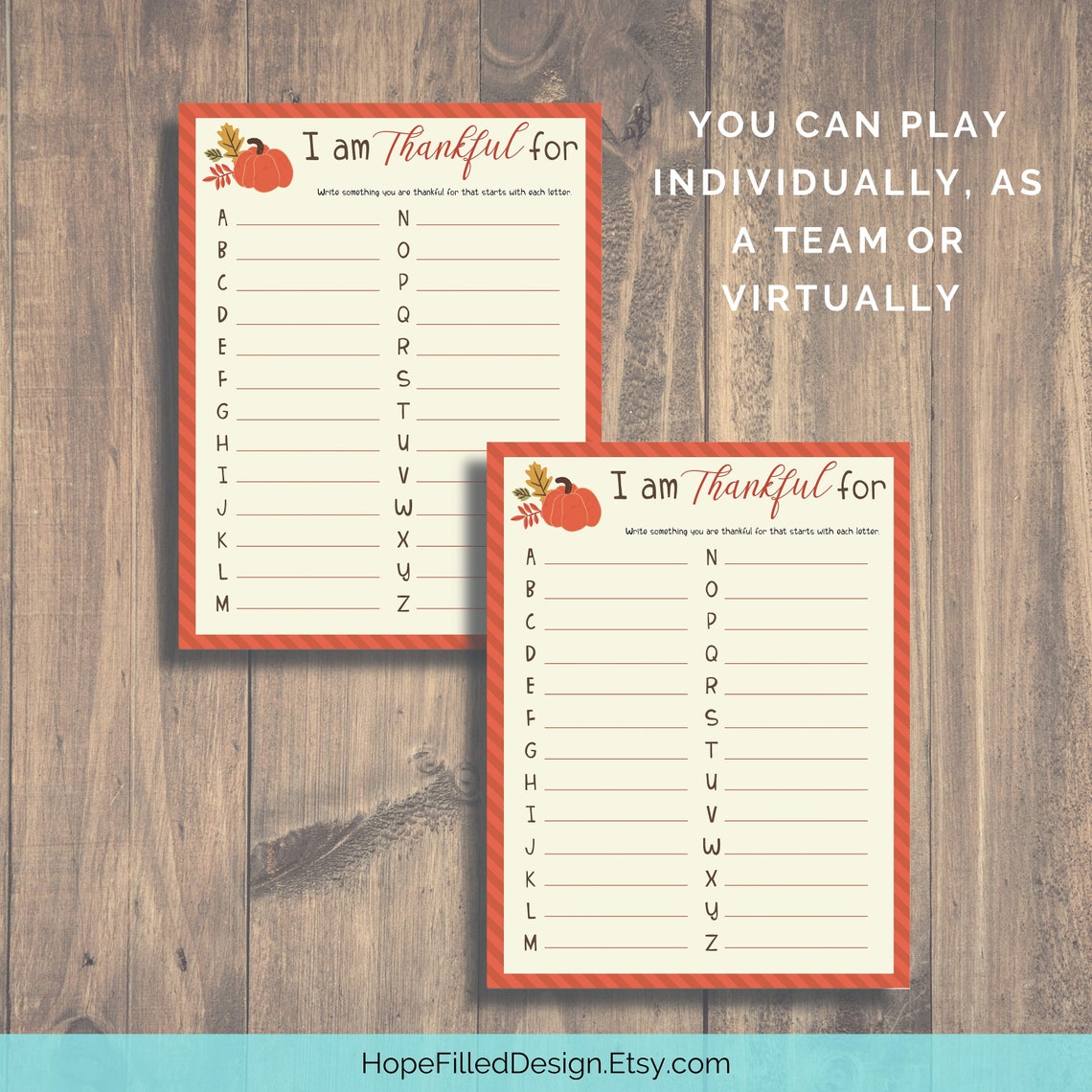 Thanksgiving Thankful Game Printable Thankful for ABC Game | Etsy