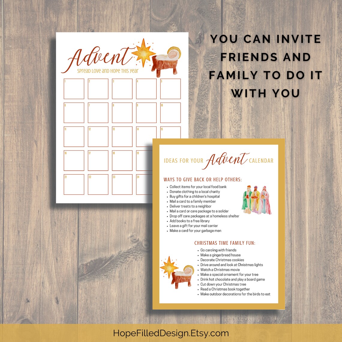 Editable Advent Calendar Printable Christmas Countdown - Etsy