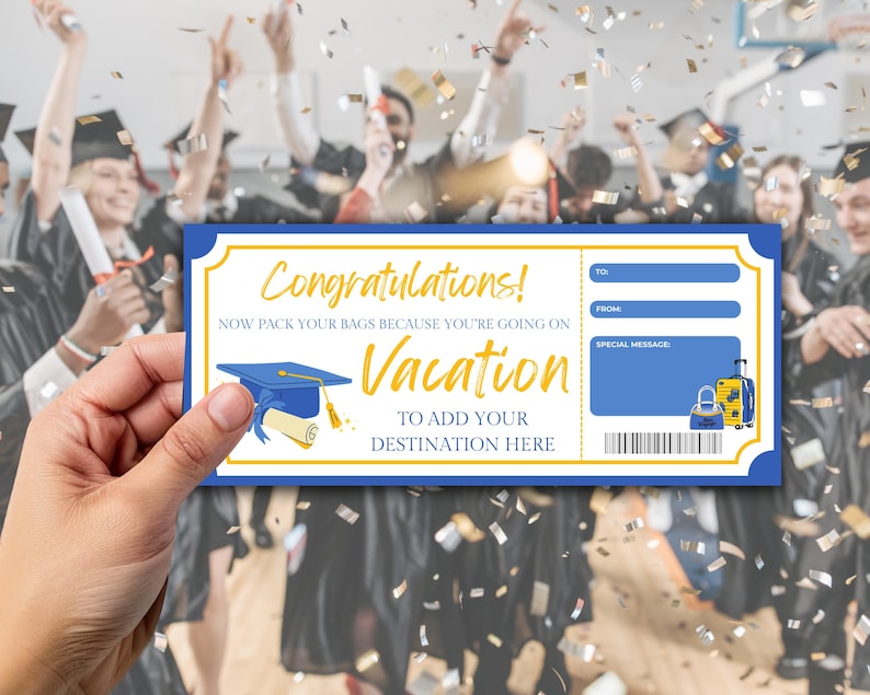 Editable Graduation Vacation Ticket, Vacation Surprise, Graduation Trip ...