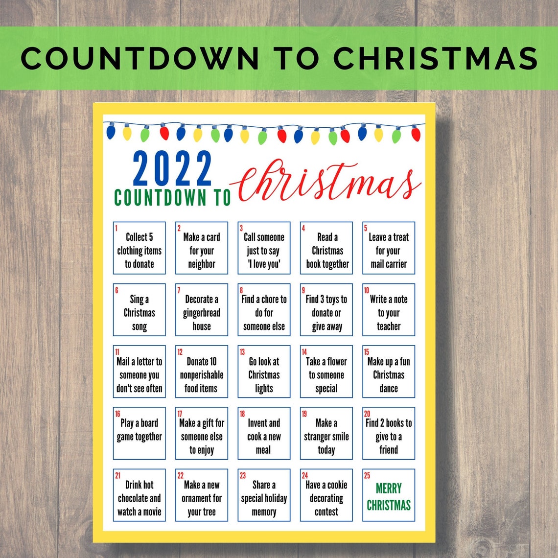 Christmas Countdown Calendar Family Activity Christmas - Etsy