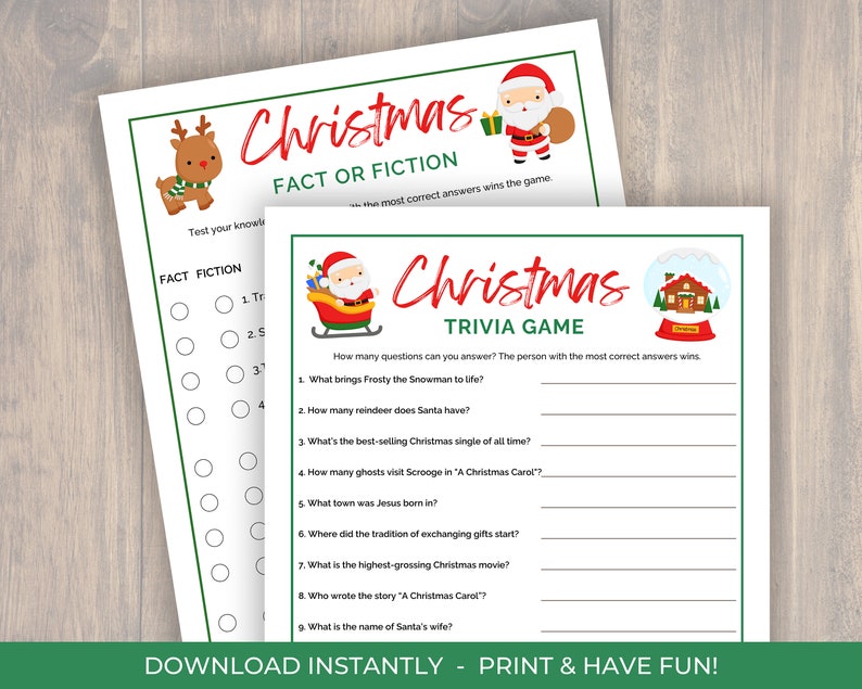 2 Christmas Trivia Printable Games, Christmas Movie Trivia, Winter ...