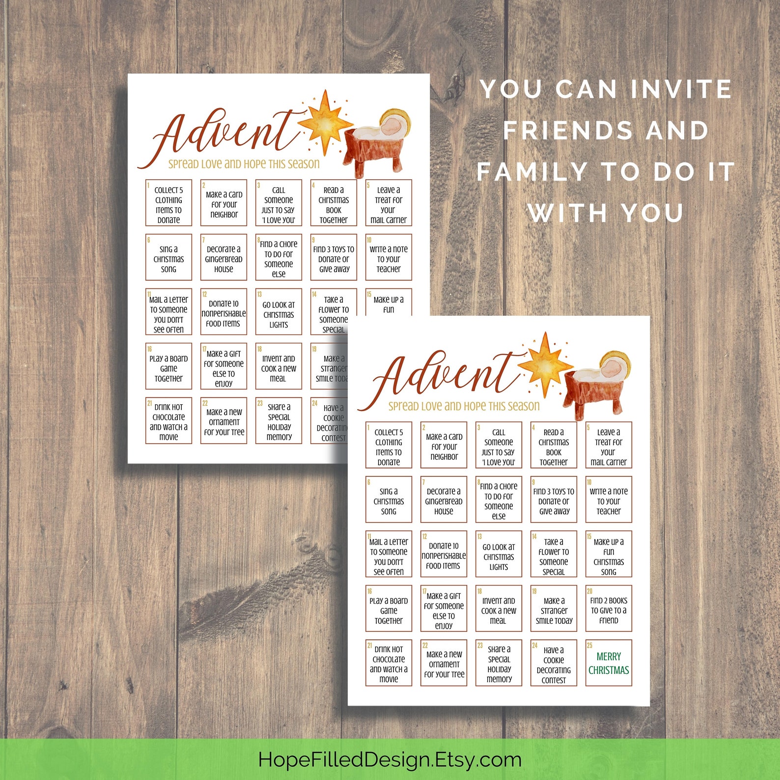 Advent Calendar Printable Christmas Countdown Family - Etsy