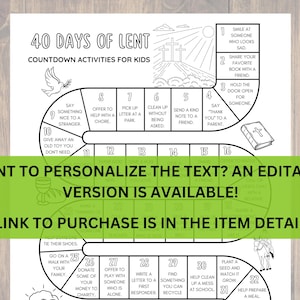 40 Days of Lent Calendar for Kids, Family Lent Countdown, Catholic ...