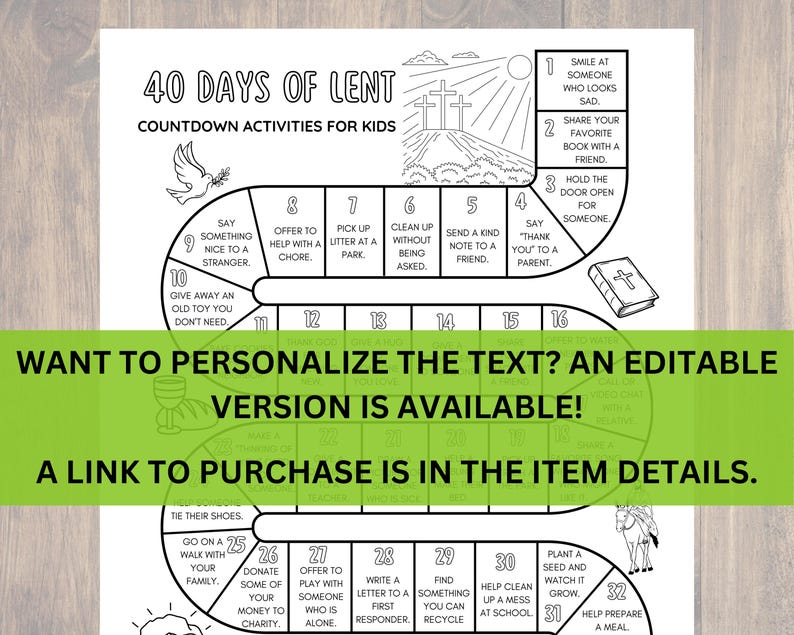40 Days of Lent Calendar for Kids, Family Lent Countdown, Catholic ...