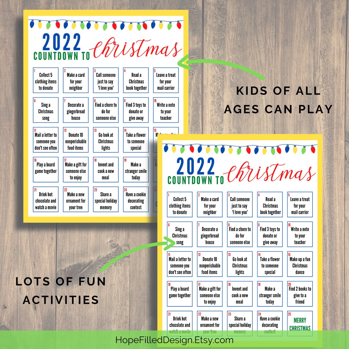 Christmas Countdown Calendar Family Activity Christmas - Etsy