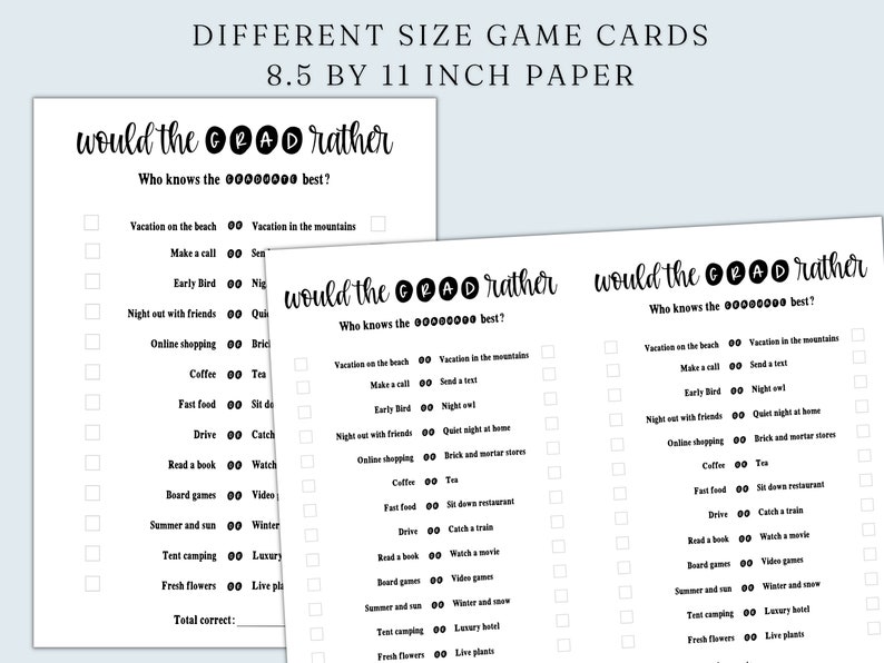 Editable Would the Grad Rather Printable Graduation Games, This or That ...
