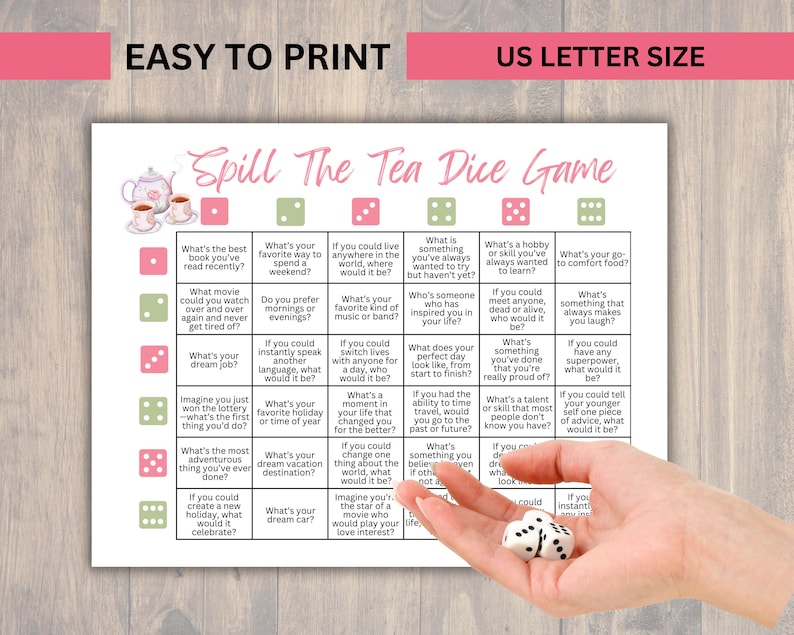 Spill the Tea Game Printable, Tea Party Games, Ladies Tea Party ...