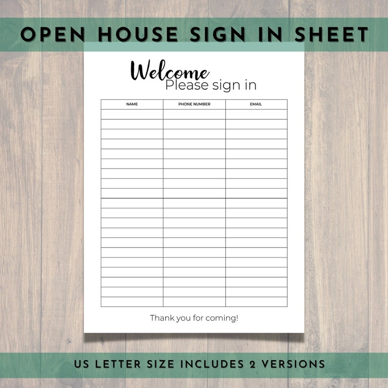Open House Sign in Sheet Reception Sign Attendance Sheet - Etsy
