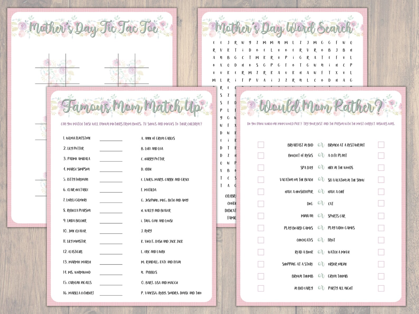 Printable Mother's Day Game Bundle, Mothers Day Brunch or Dinner ...