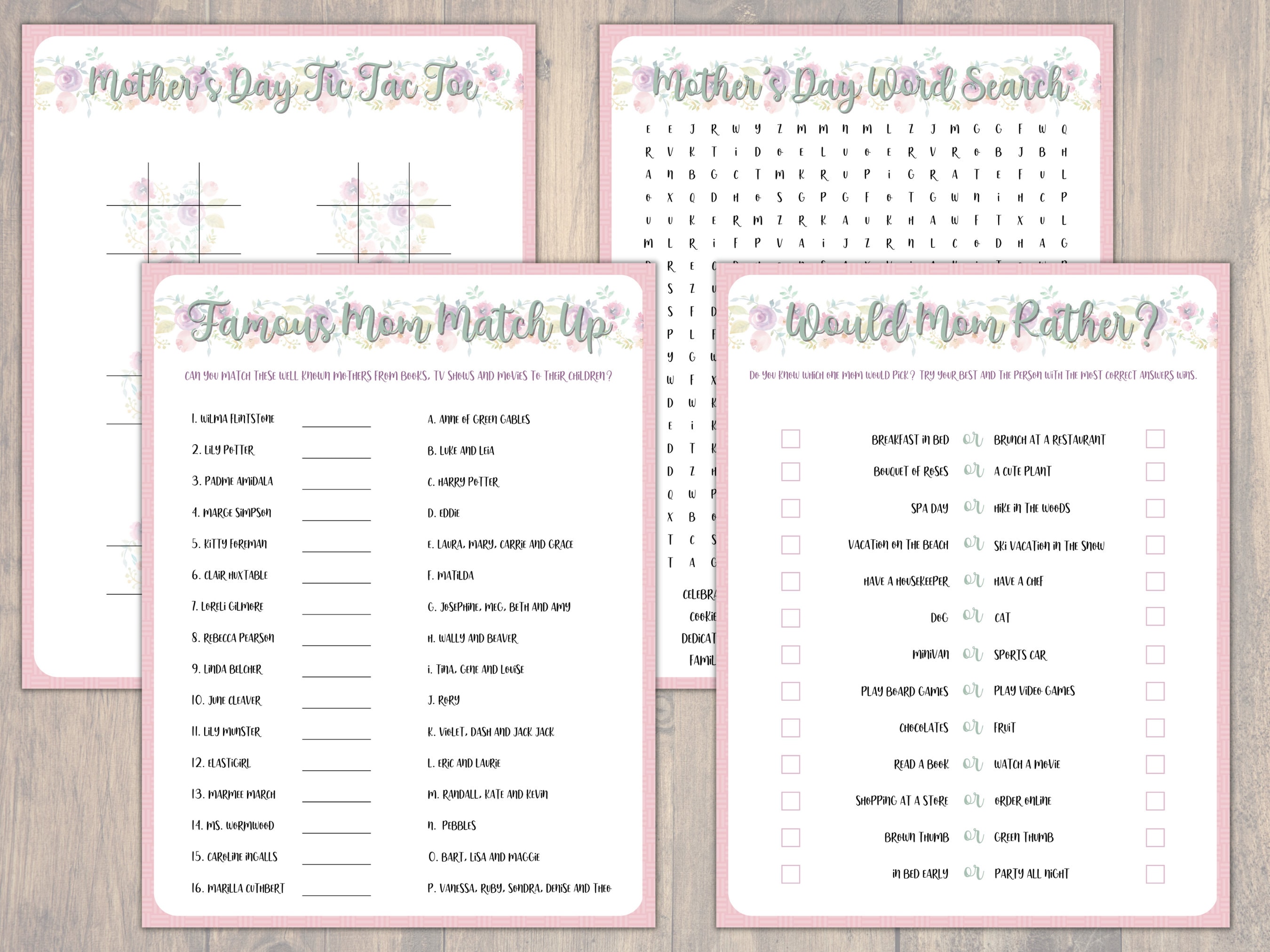 Printable Mother's Day Game Bundle, Mothers Day Brunch or Dinner ...