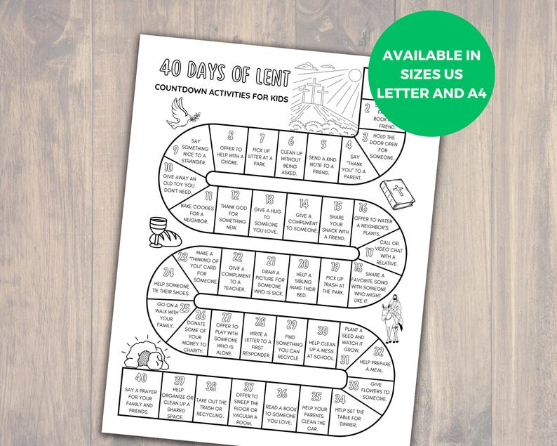 40 Days of Lent Calendar for Kids, Family Lent Countdown, Catholic ...