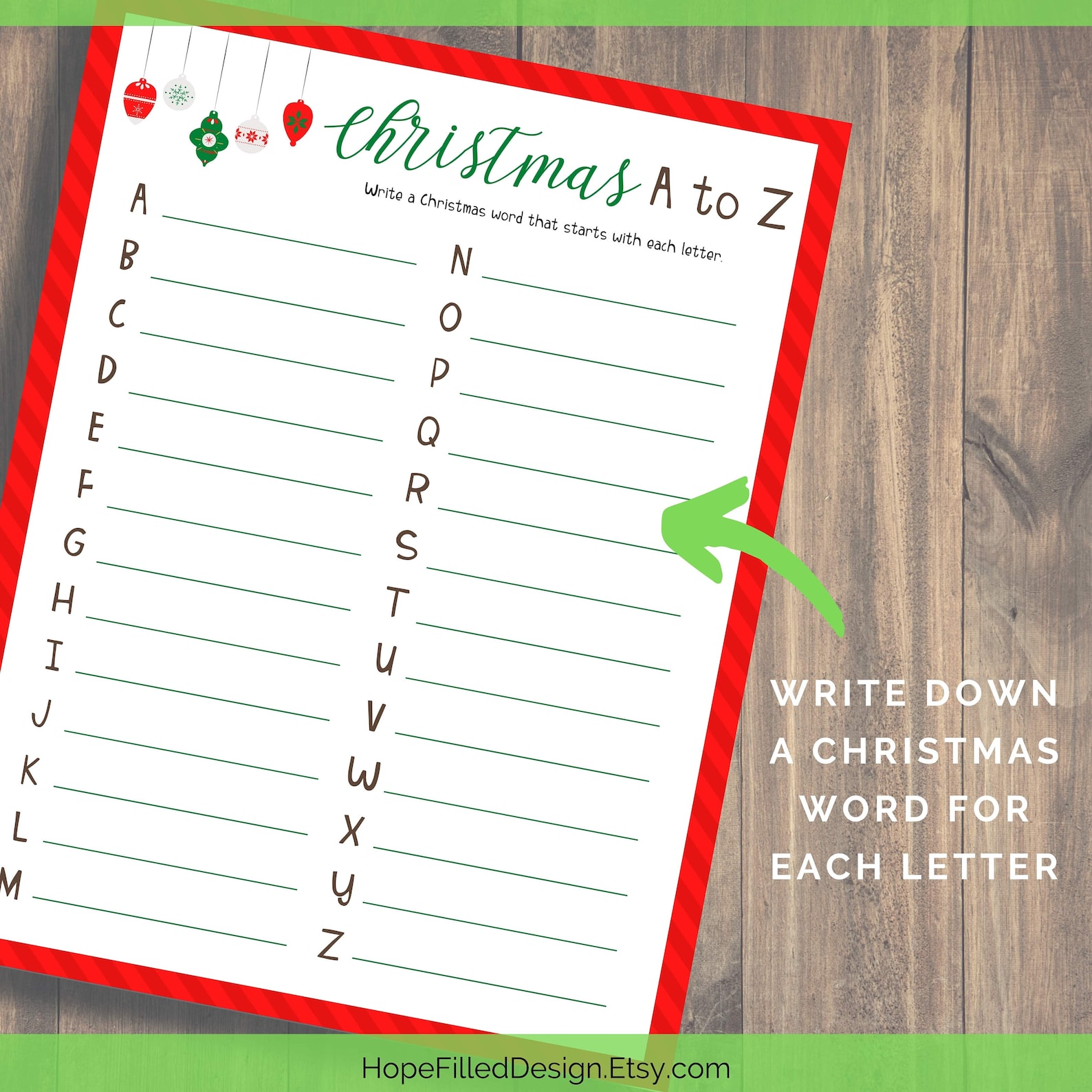 Christmas A to Z Game Printable, ABC Christmas Game, Kids Classroom ...